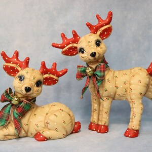 Ceramic Christmas Reindeer, Hand Painted Laying Reindeer, Kimple Softy ...