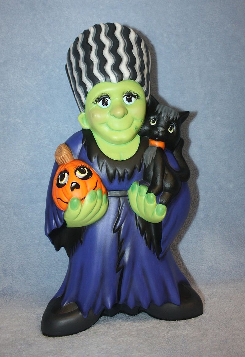 Ceramic Bride of Frankenstein with Black Cat and a Jack O | Etsy