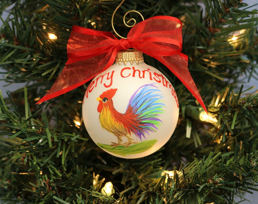 Adorno navideño de gallo pintado a mano: regalo rústico personalizado ...