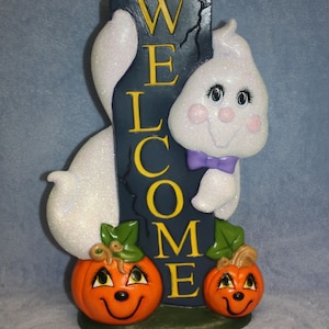 Ghost Welcome Sign, Welcome Halloween Ceramic, Hand-painted Ceramic ...