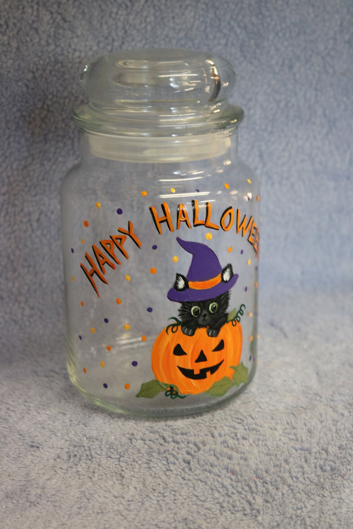 Halloween Candy Jar Black Cat Candy Container Hand Painted - Etsy