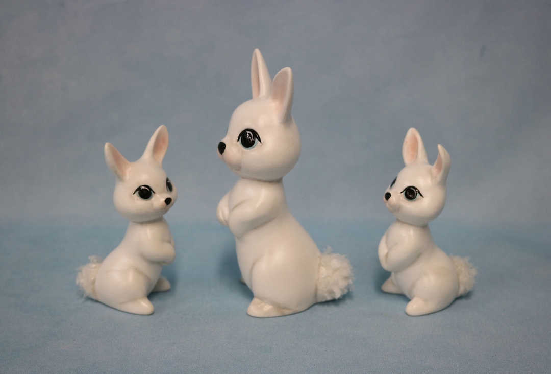 White Rabbit Ceramic, Bunny Rabbit Set, Hand Painted Bunnies, Bunny ...