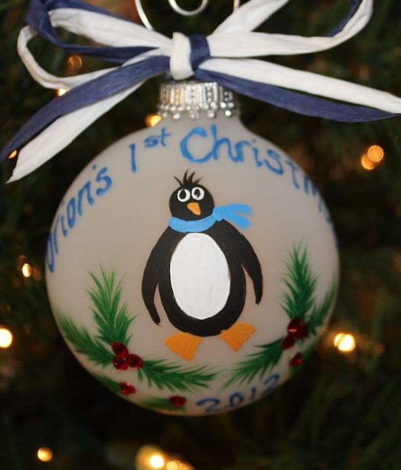 Penguin Ornament Hand Painted Penguin Penguin Personalized - Etsy