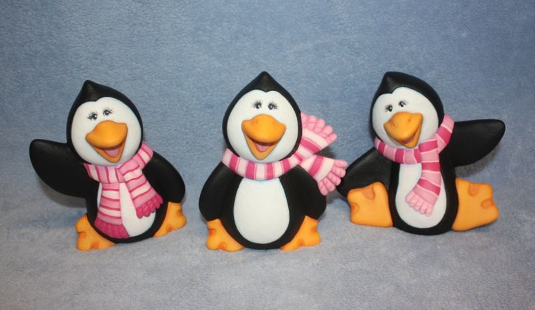 Ceramic Penguin Trio, Hand Painted Penguins Chilly, Silly & Willy ...