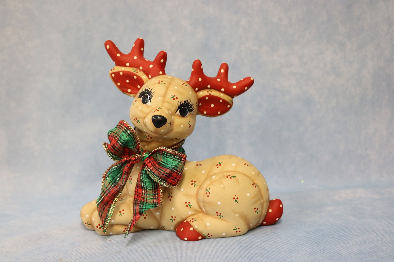 Ceramic Christmas Reindeer Hand Painted Laying Deer Kimple - Etsy