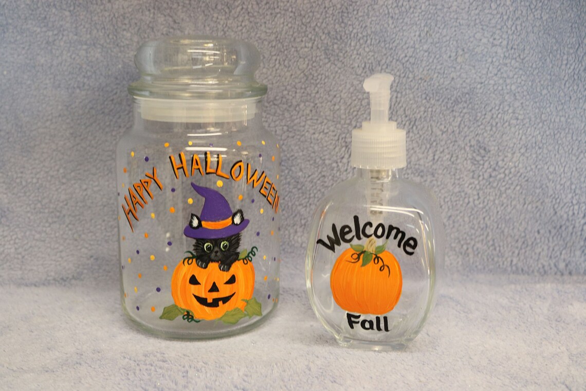 Halloween Candy Jar Black Cat Candy Container Hand Painted - Etsy