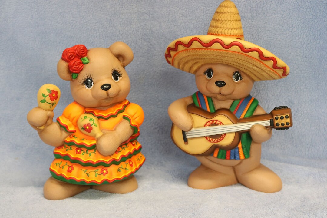 Hispanic Bear Set, Ceramic Bear Set, Hand-painted Mexican Bears ...