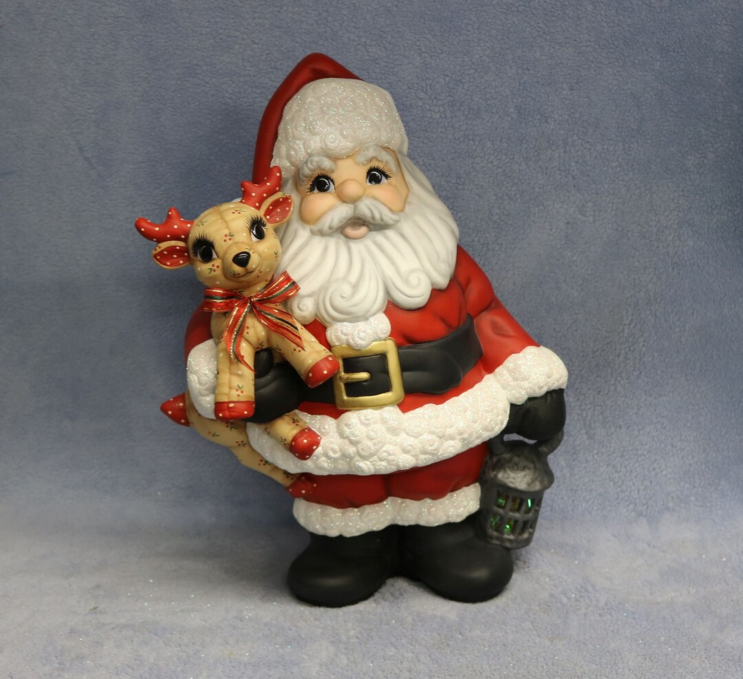 Ceramic Santa Claus, Santa With Reindeer, Hand Painted Santa Claus ...