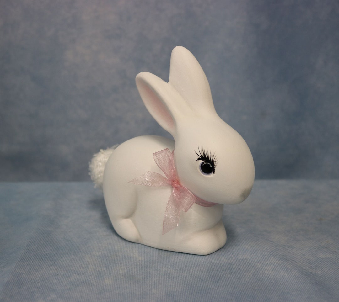 White Rabbit Ceramic, Little Ceramic Bunny, Hand Painted Bunny ...