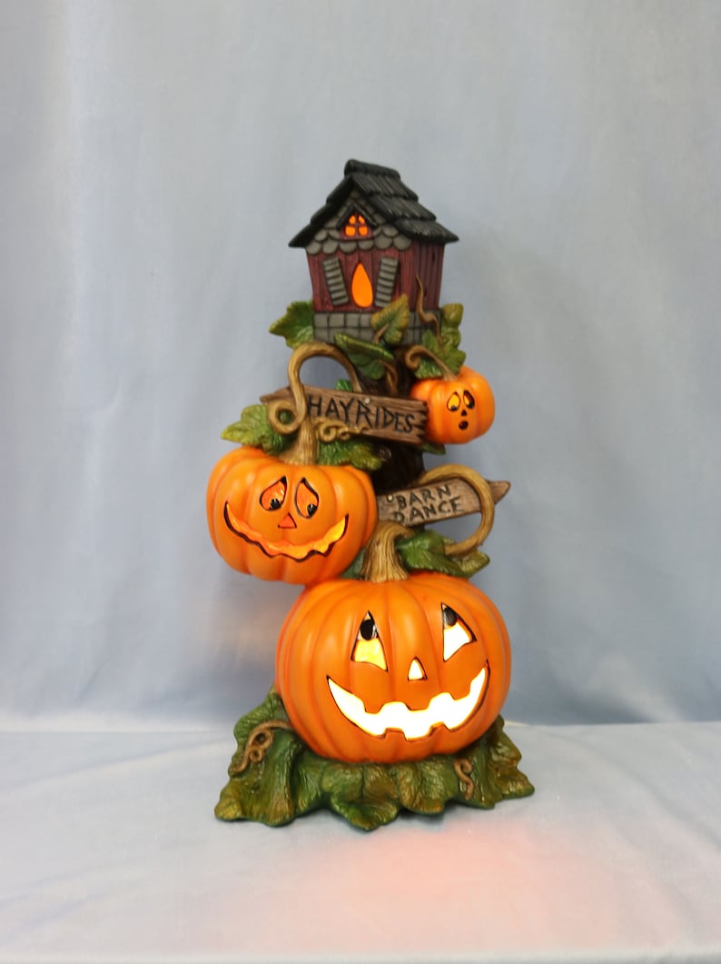 Hand-painted Lighted Ceramic Jack O' Lantern Tree House - Halloween ...