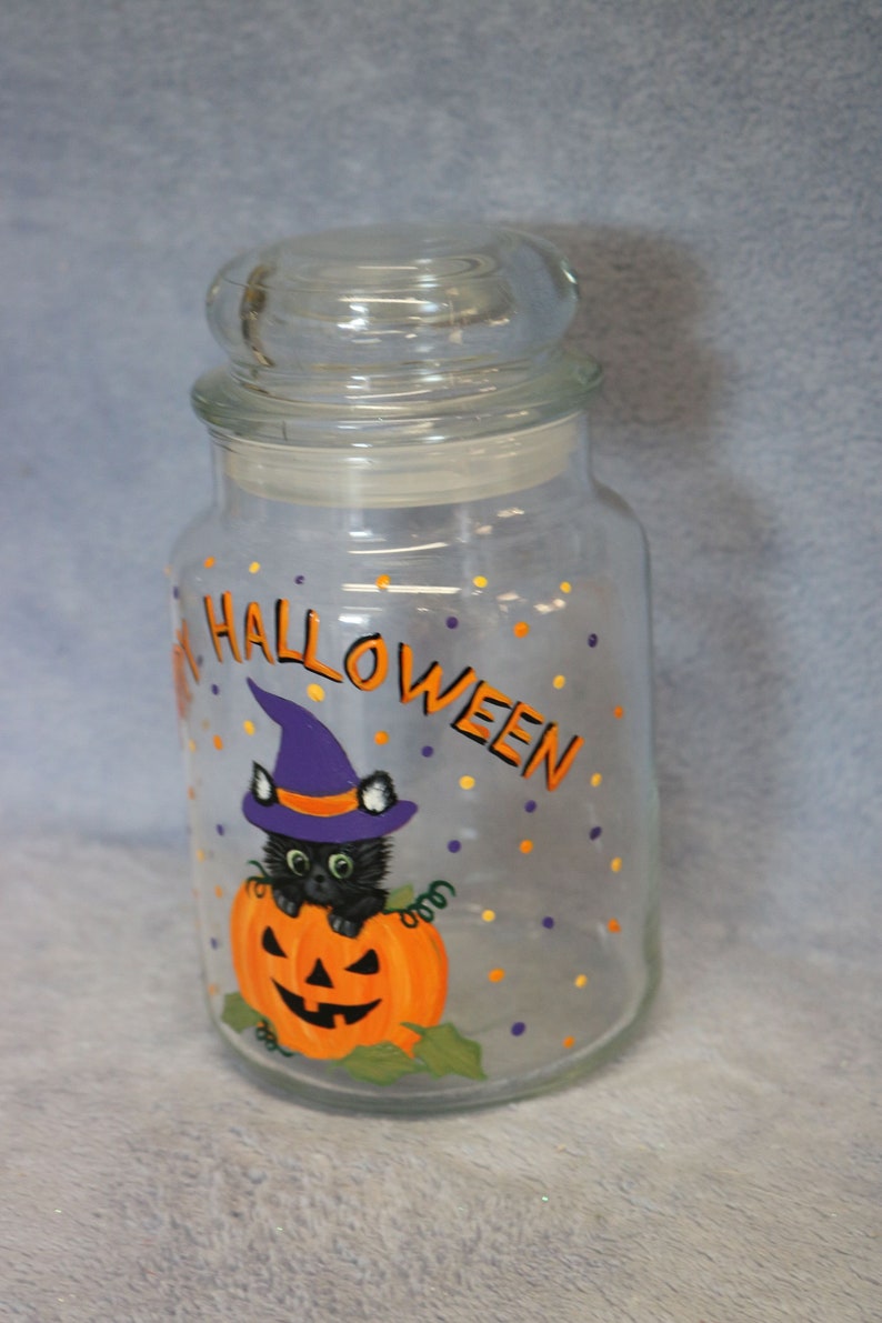 Halloween Candy Jar Black Cat Candy Container Hand Painted - Etsy