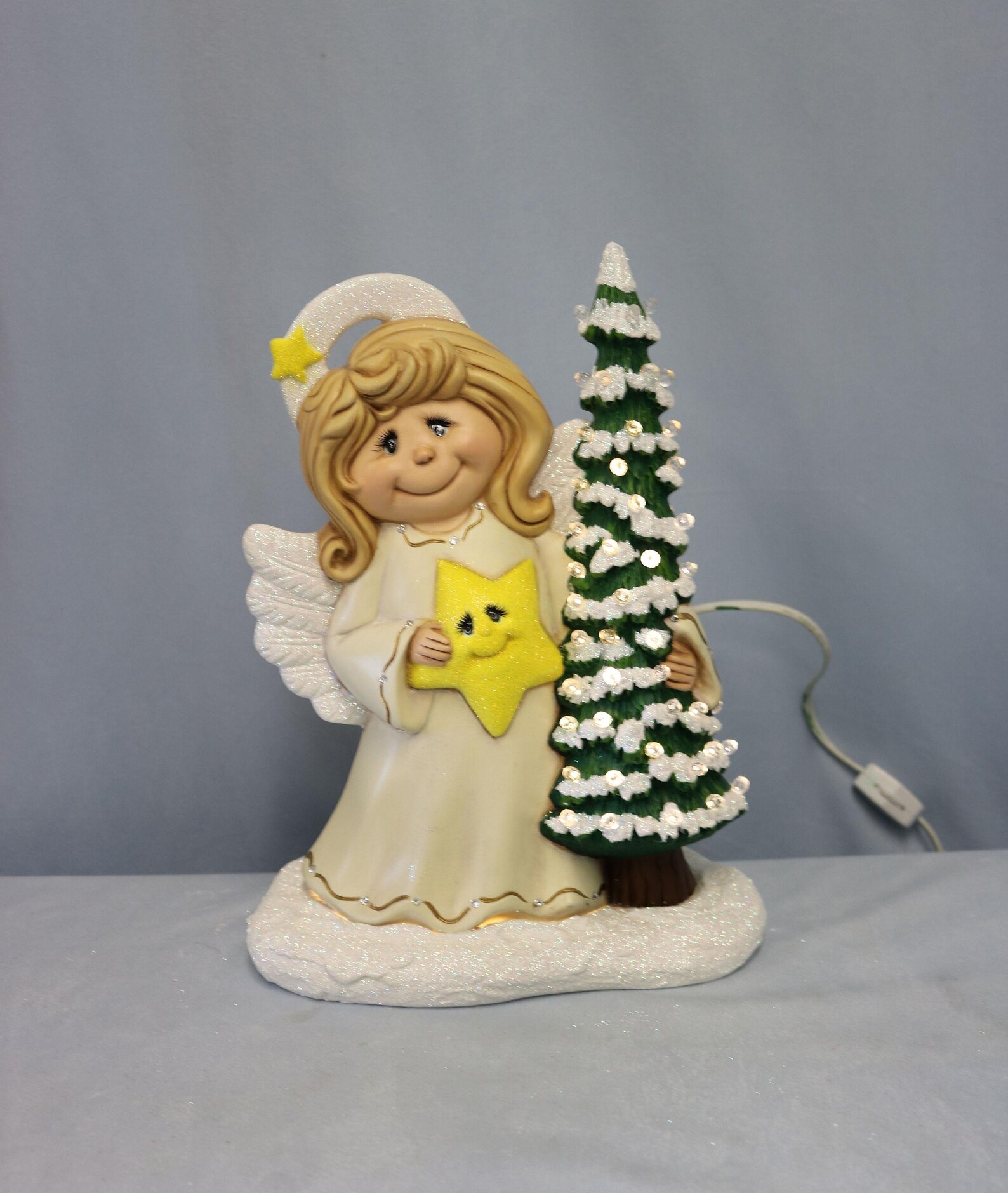 Ceramic Angel With Lighted Tree, Angel With Sparkling Wings, Angel and ...
