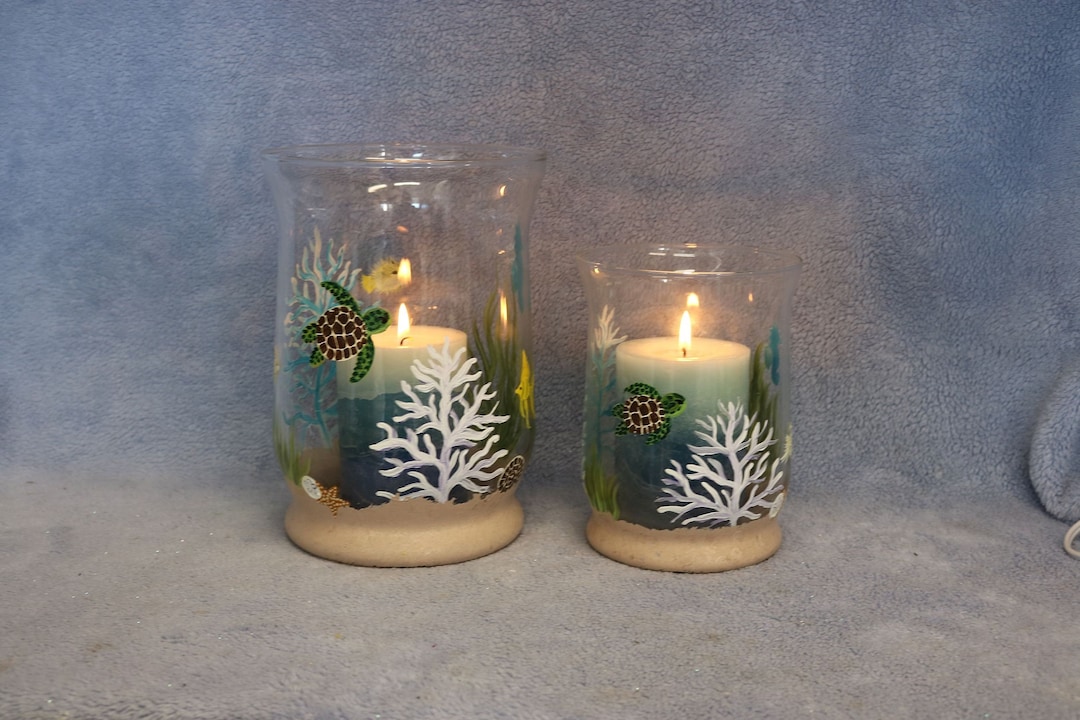 Sea Life Glass Candleholder, Under the Sea Candleholder, Ocean Themed ...