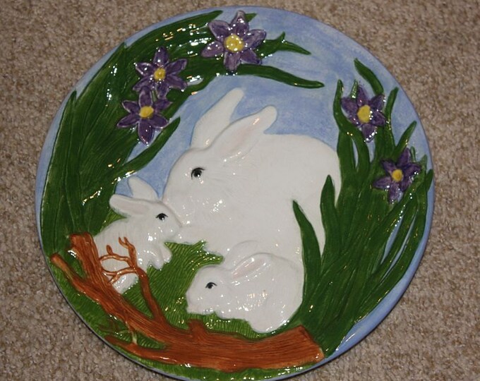 Handpainted Ceramic Bunny Plate Featuring a Mother Rabbit and - Etsy