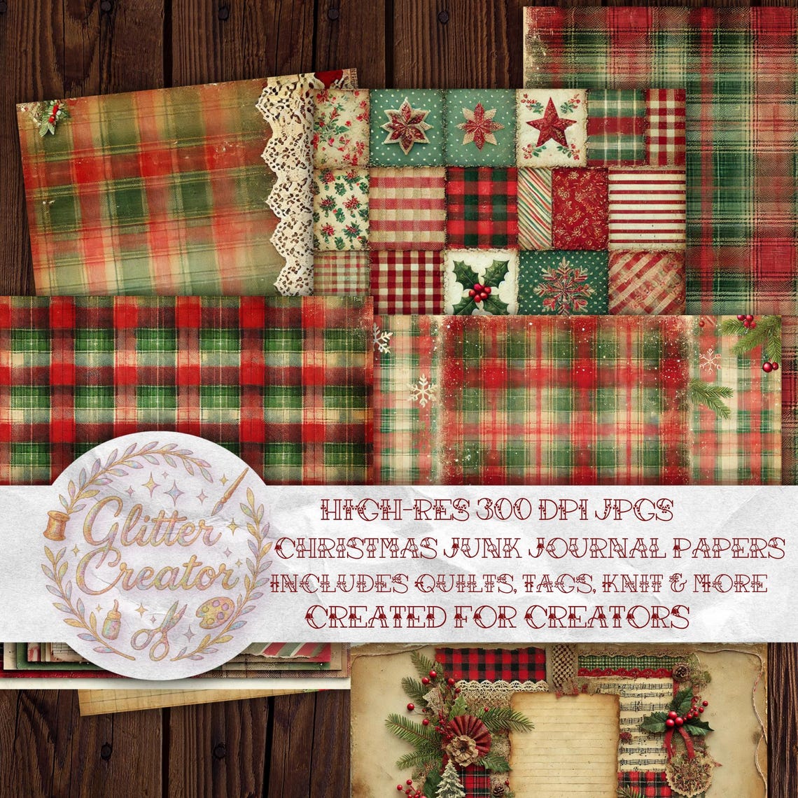 Vintage Farmhouse Christmas Paper – Rustic Scrapbook Pages (digital ...