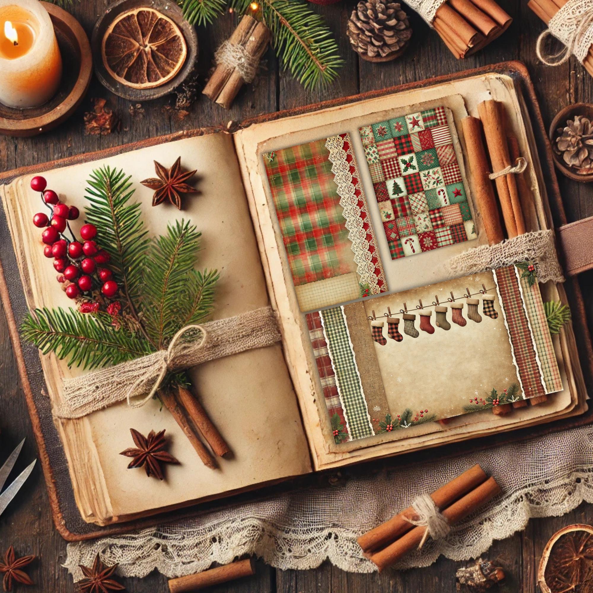 Vintage Farmhouse Christmas Paper – Rustic Scrapbook Pages (digital ...