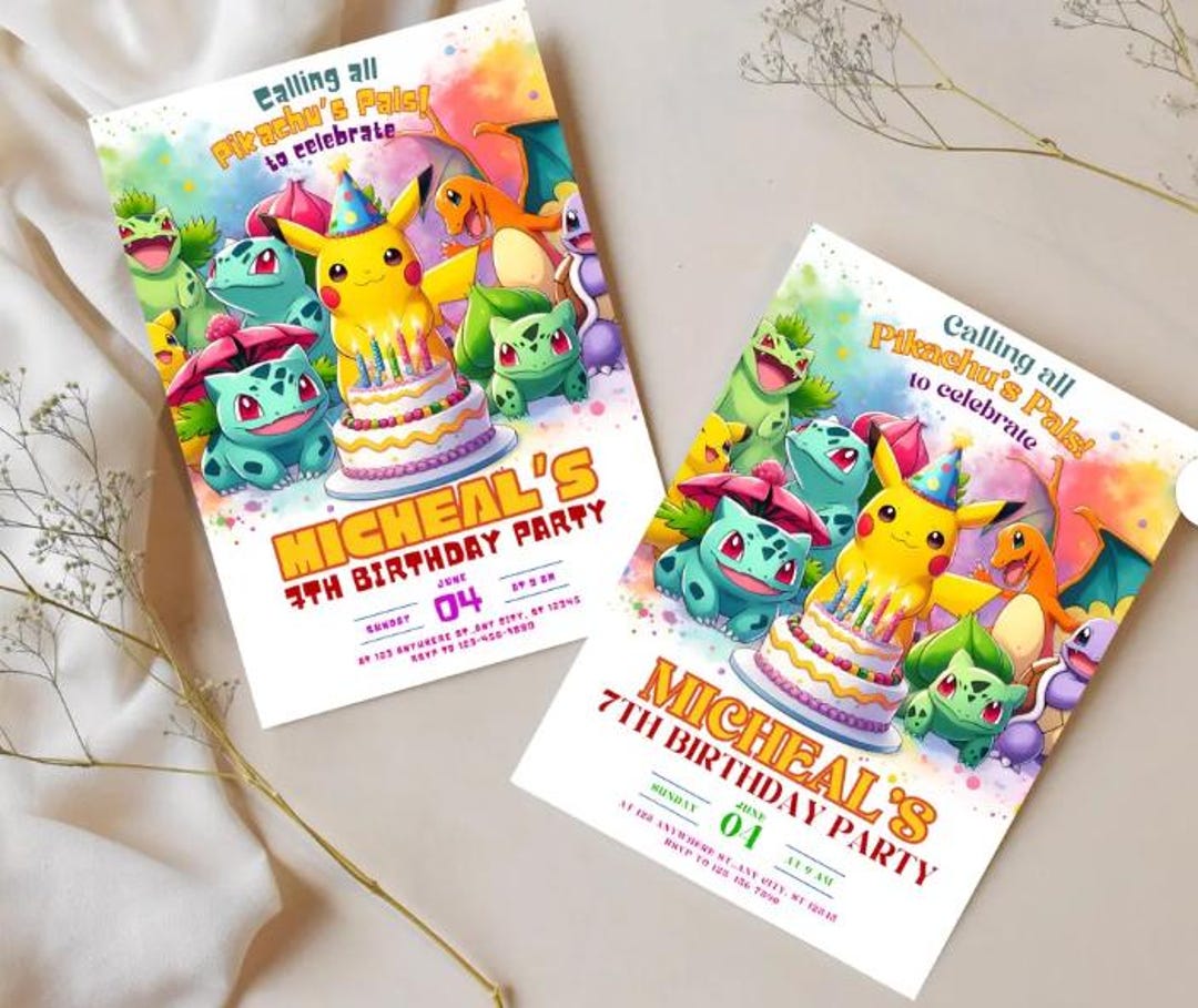 Pokemon Birthday Invitation Card | Editable Canva Template | Printable ...