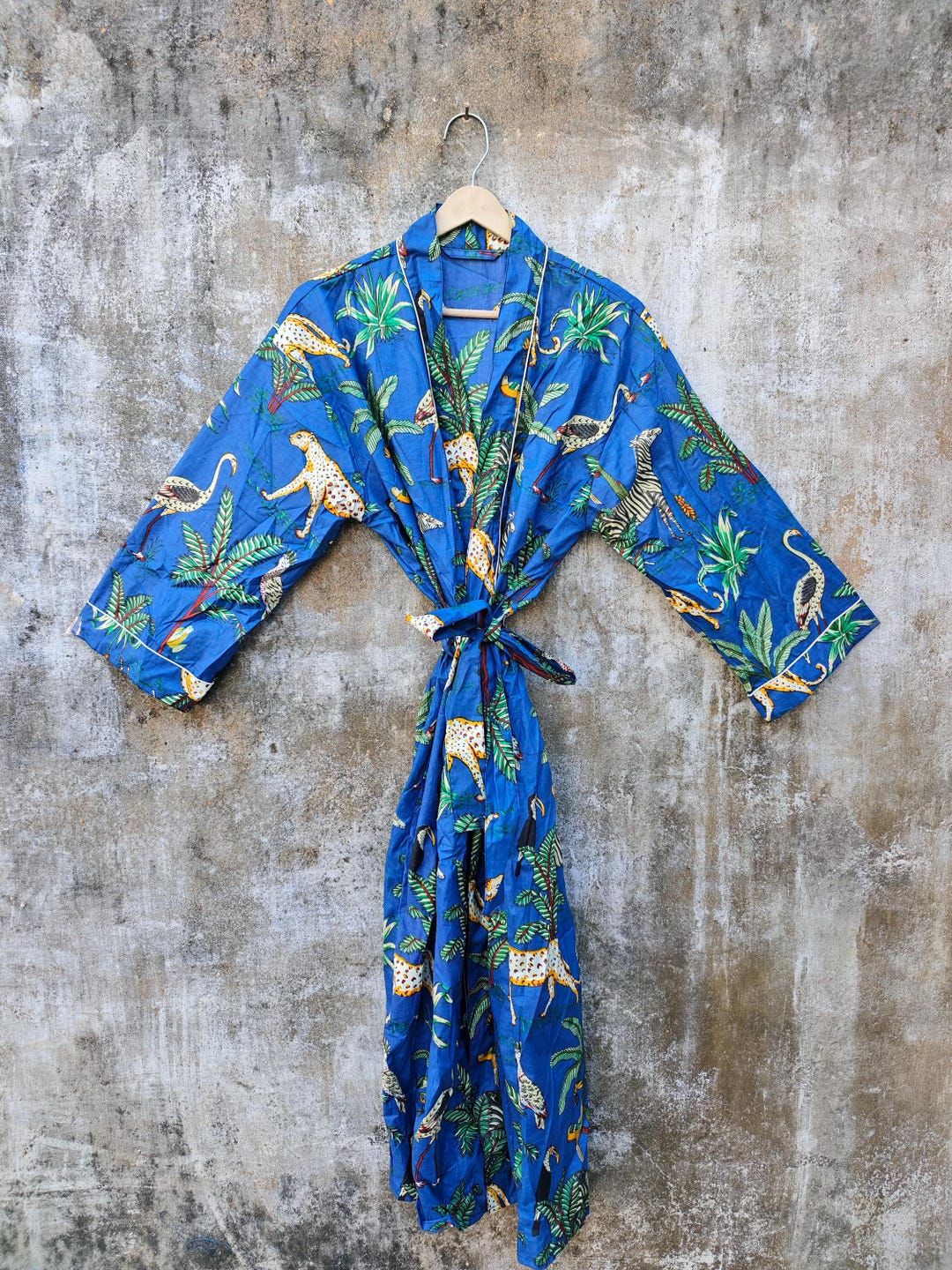 Jungle Block Print Cotton Kimono Robe | Lightweight Loungewear - Etsy