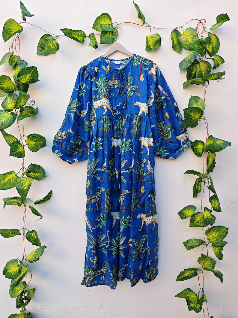 Mustard Jungle Block Print Cotton Midi Dress - Bohemian Summer Style ...