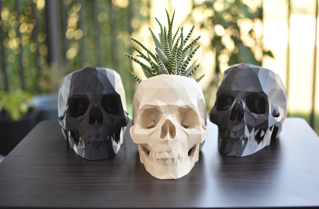 Geometric Skull Planter | Gothic Halloween Decor 3D Printed - Etsy