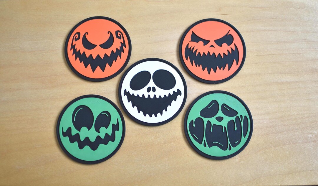 Halloween Coaster Set – Spooky Pumpkin & Skull Face Drink Coasters ...