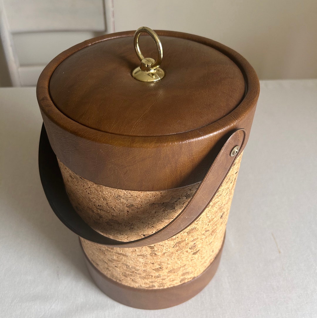 Tall Vintage Ice Bucket Cork & Vinyl Guardsman Holds 4.4 Liters 18.5 ...