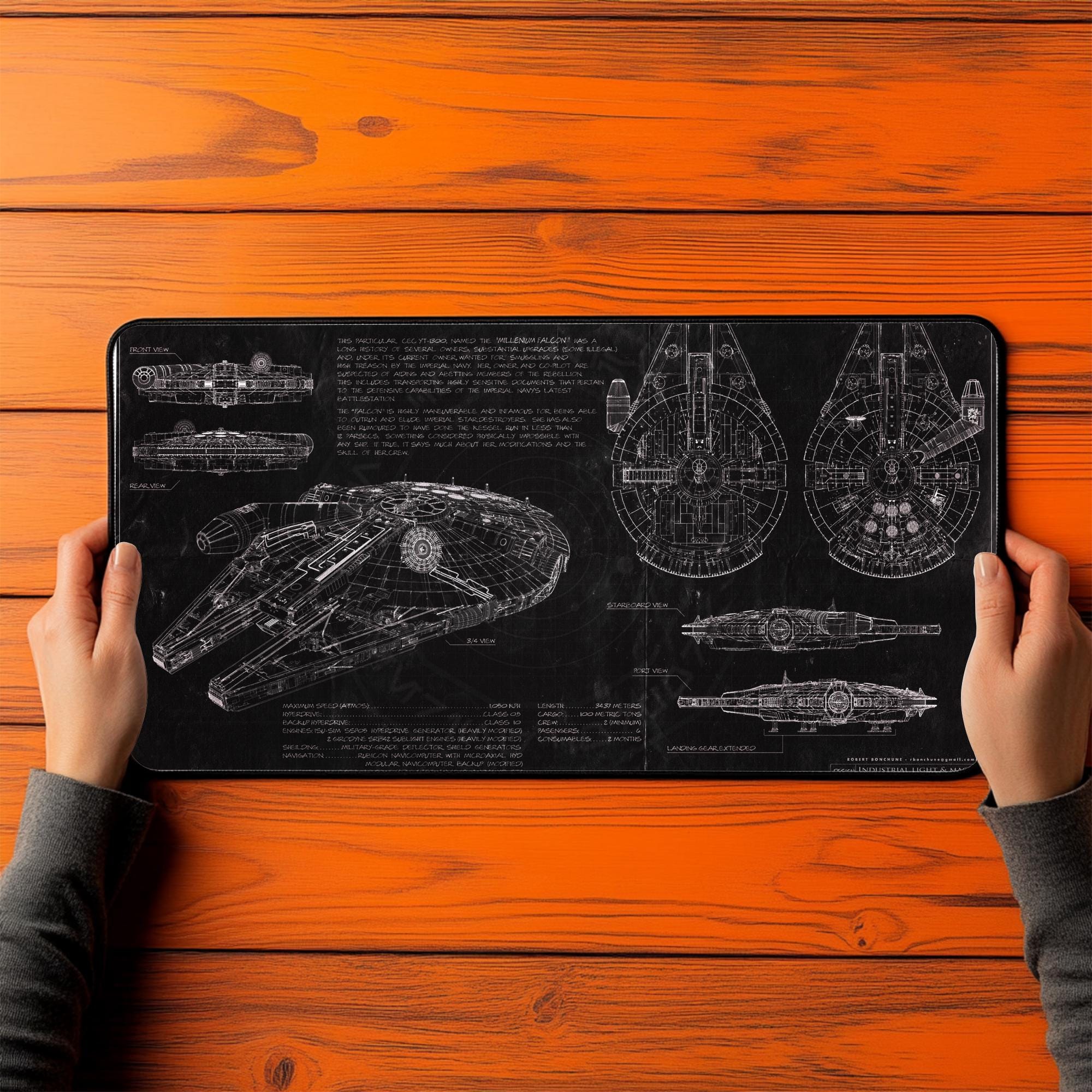 Star Wars Black Blueprint Mouse Pad – Millennium Falcon YT-1300 ...
