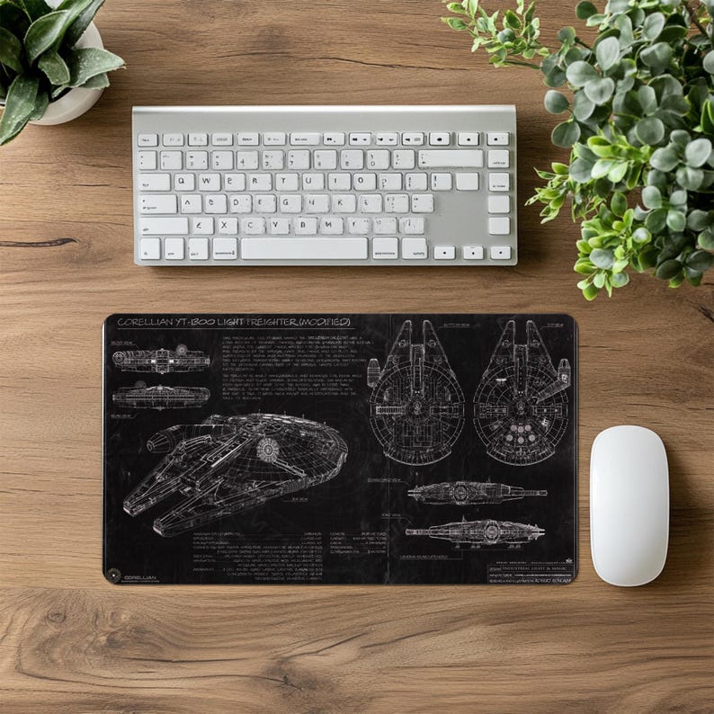 Star Wars Black Blueprint Mouse Pad – Millennium Falcon YT-1300 ...