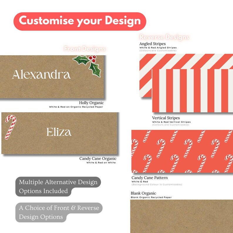 Holly & Candy Cane Place Cards - Christmas Dinner Table Tents ...