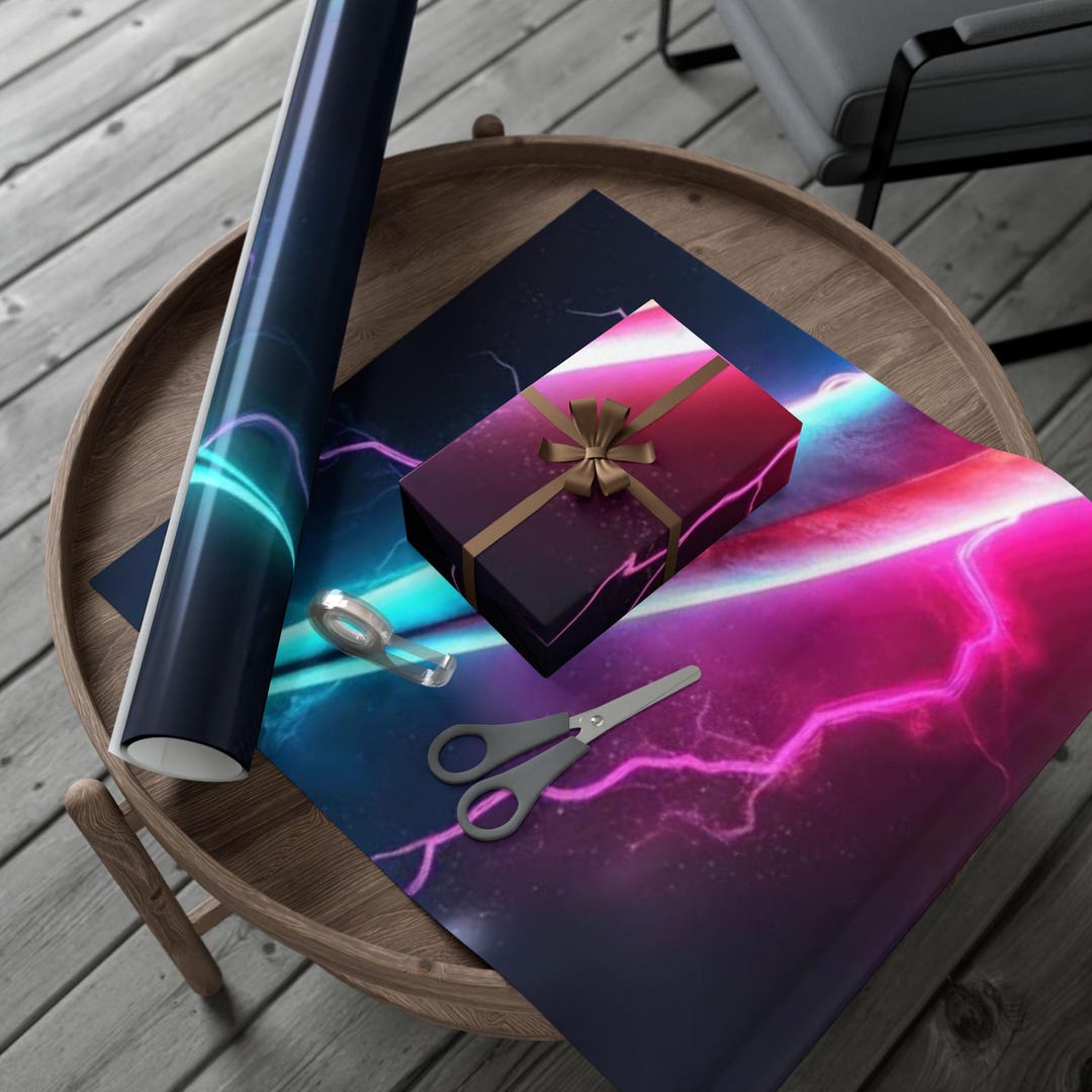 Neon Lightning Bolt Gift Wrap | Retro Electric Design - Etsy