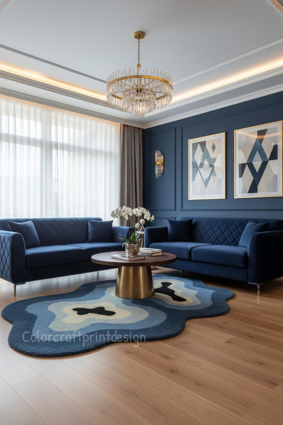 Modern Abstract Blue Wave Rug – Handmade Tufted Area Carpet for Living ...