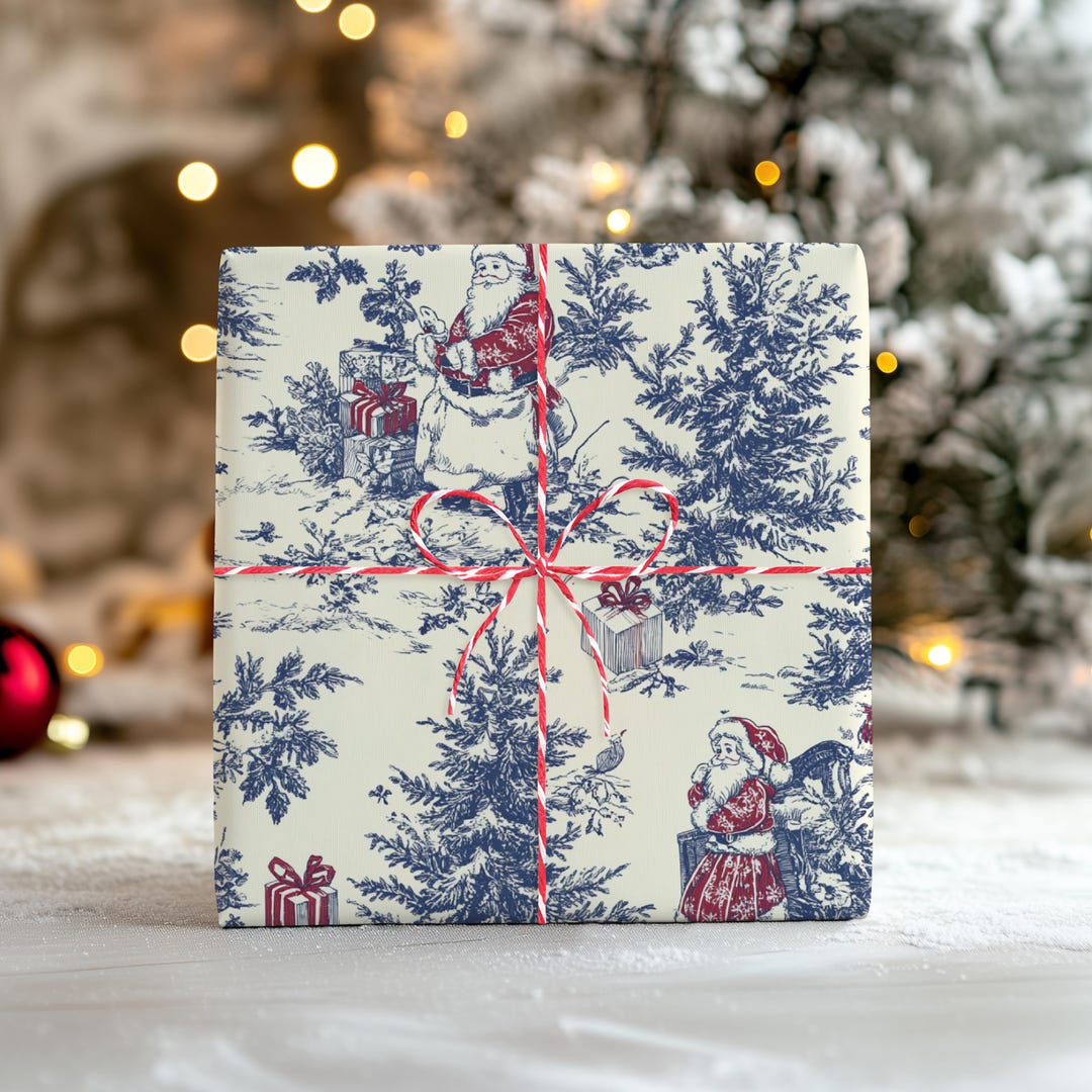 Vintage Toile Christmas Wrapping Paper: French Santa Gift Wrap - Etsy