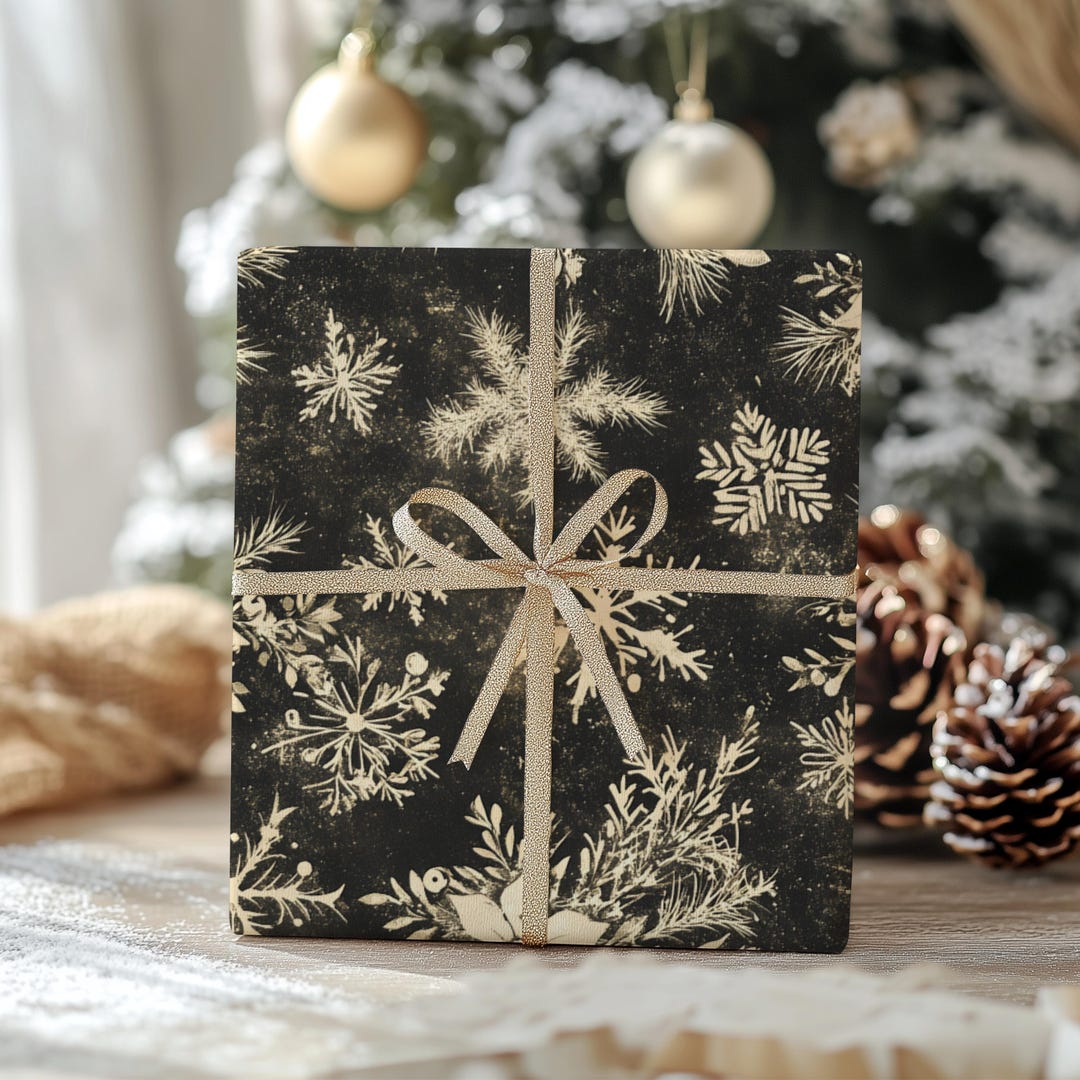 Snowflake Christmas Wrapping Paper, Dark Moody Winter Gift Wrap - Etsy