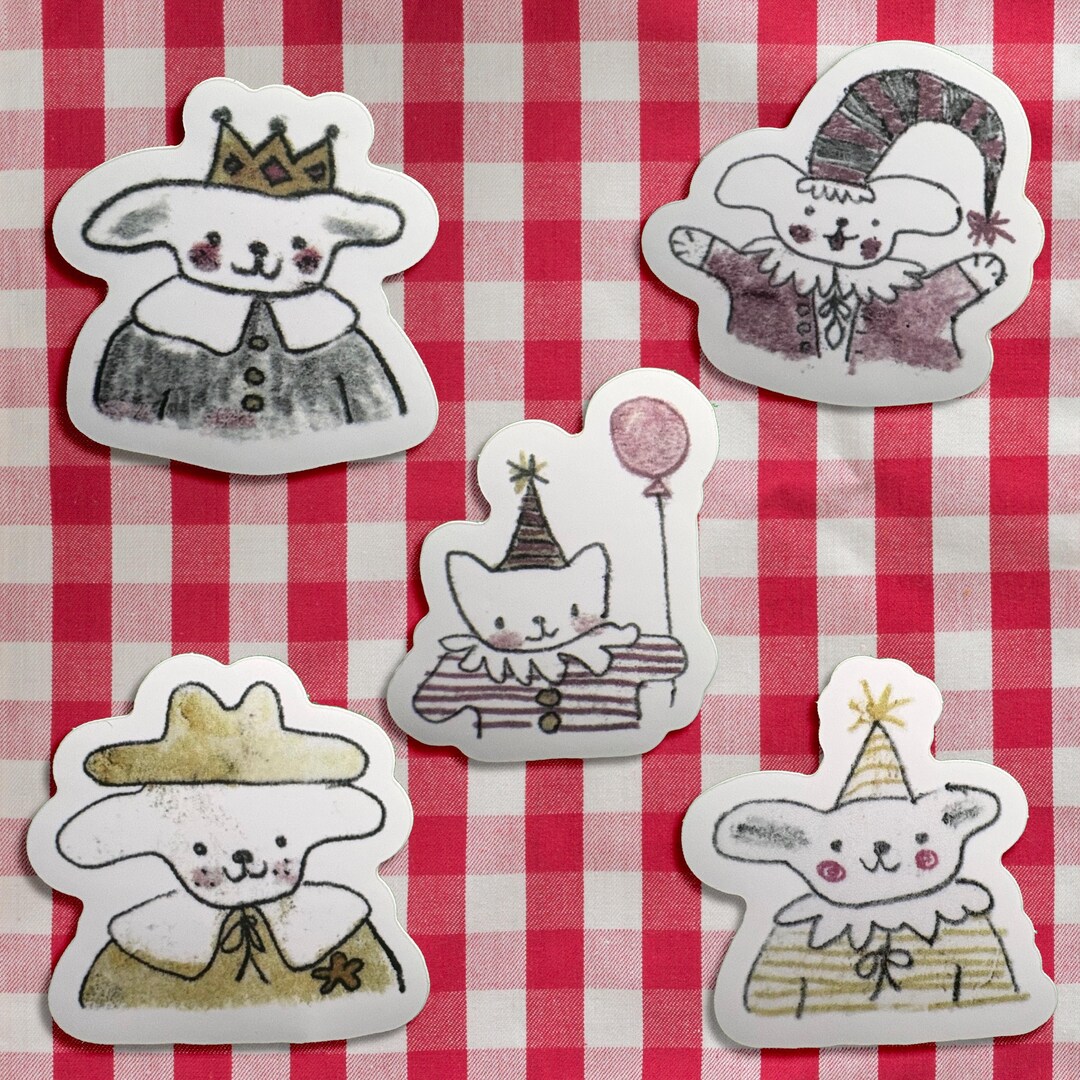 Monotype Animal Character Sticker Set – King, Jester, Cowboy & Birthday ...