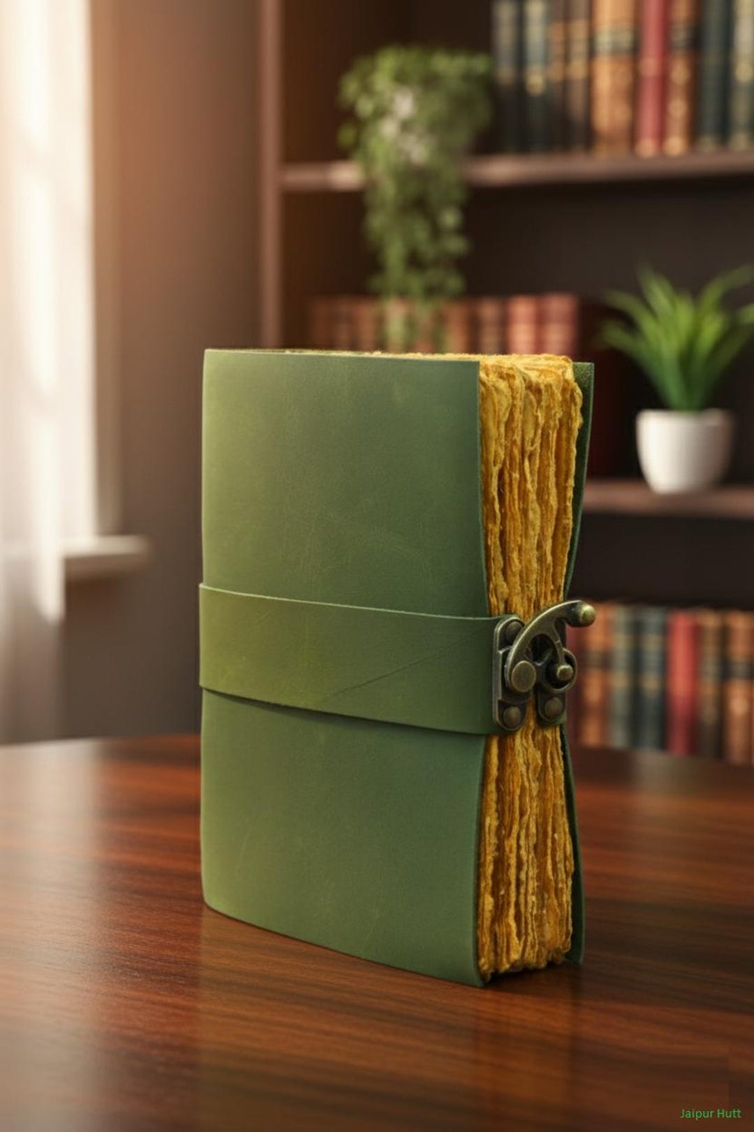 Handmade Green Leather Journal: Vintage Travel Diary With Metal Clasp ...