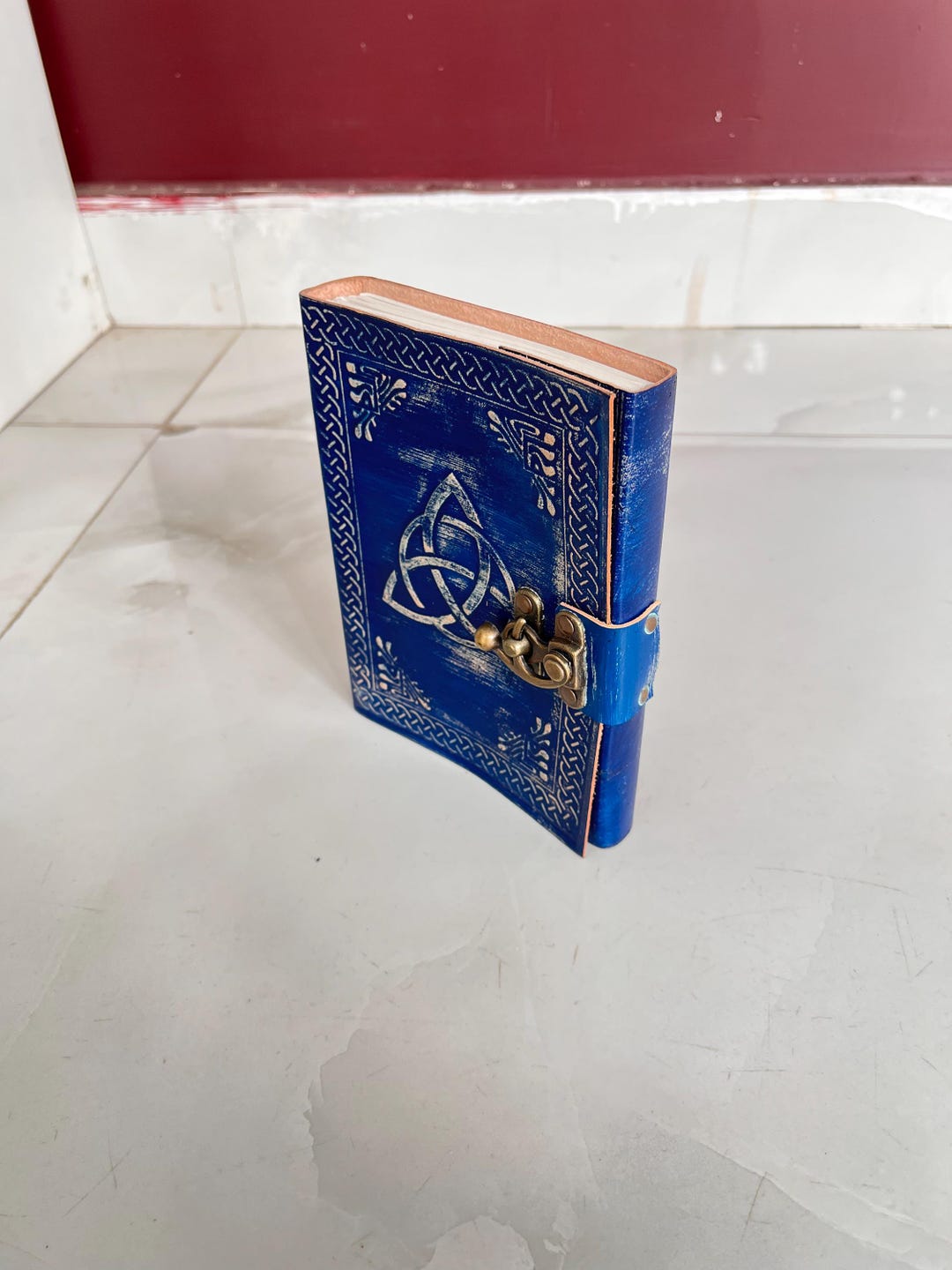 Handmade Blue Leather Journal | Celtic Embossed Diary With Clasp - Etsy