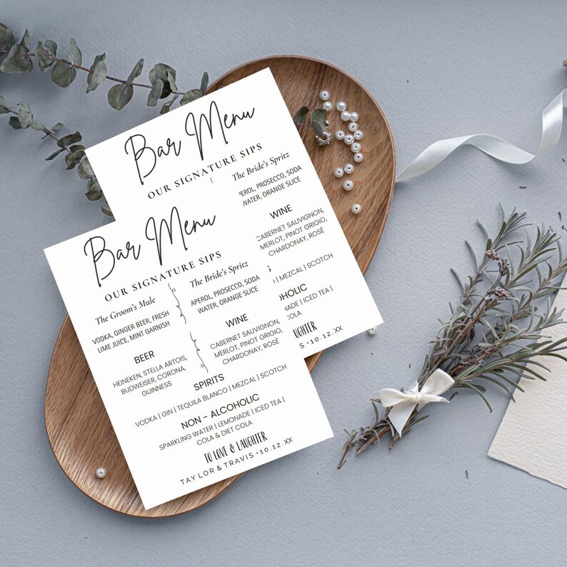 Editable Wedding Bar Menu Template: Signature Drinks Sign (digital ...