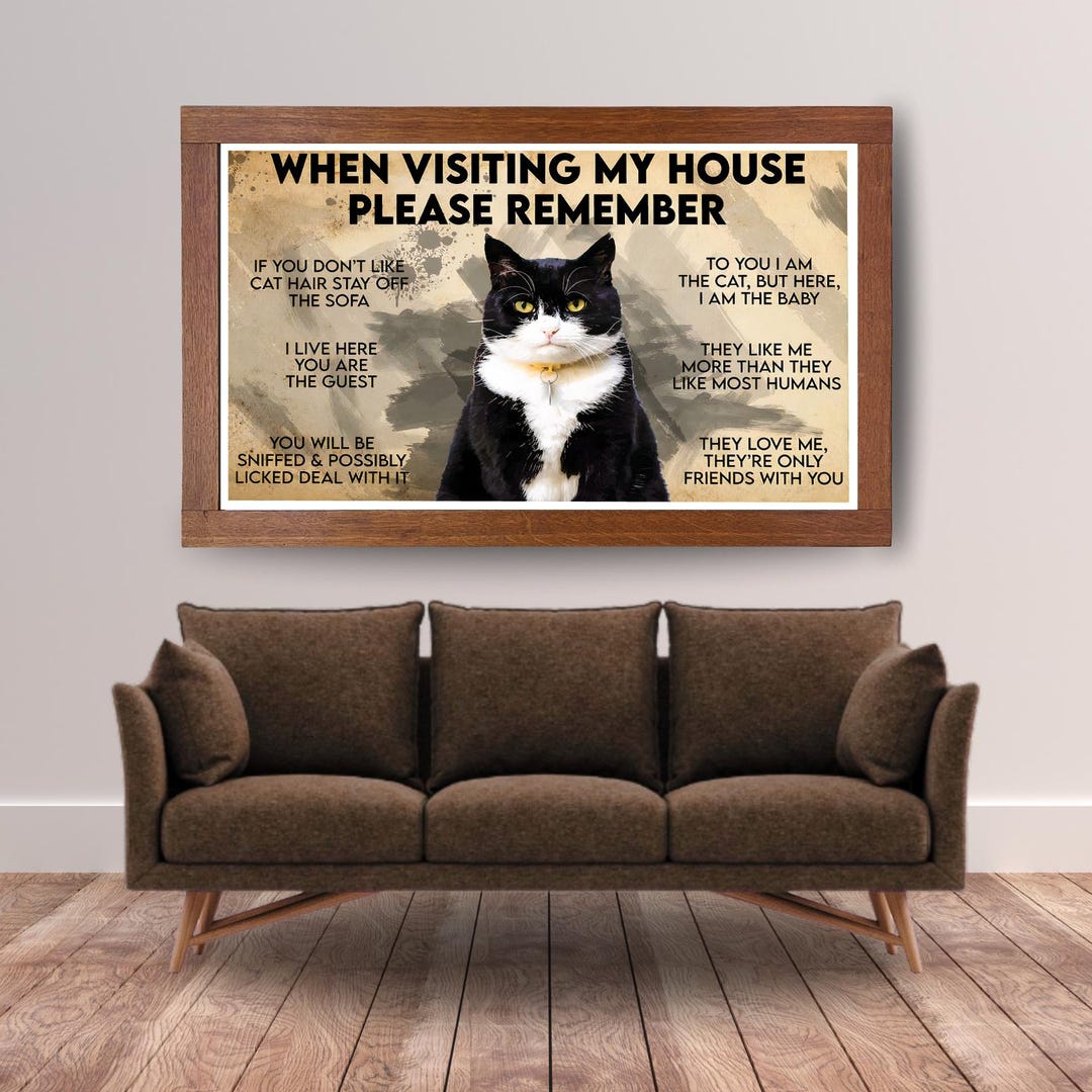 Funny Cat House Rules Poster, Tuxedo Cat Owner Gift Wall Art, When ...