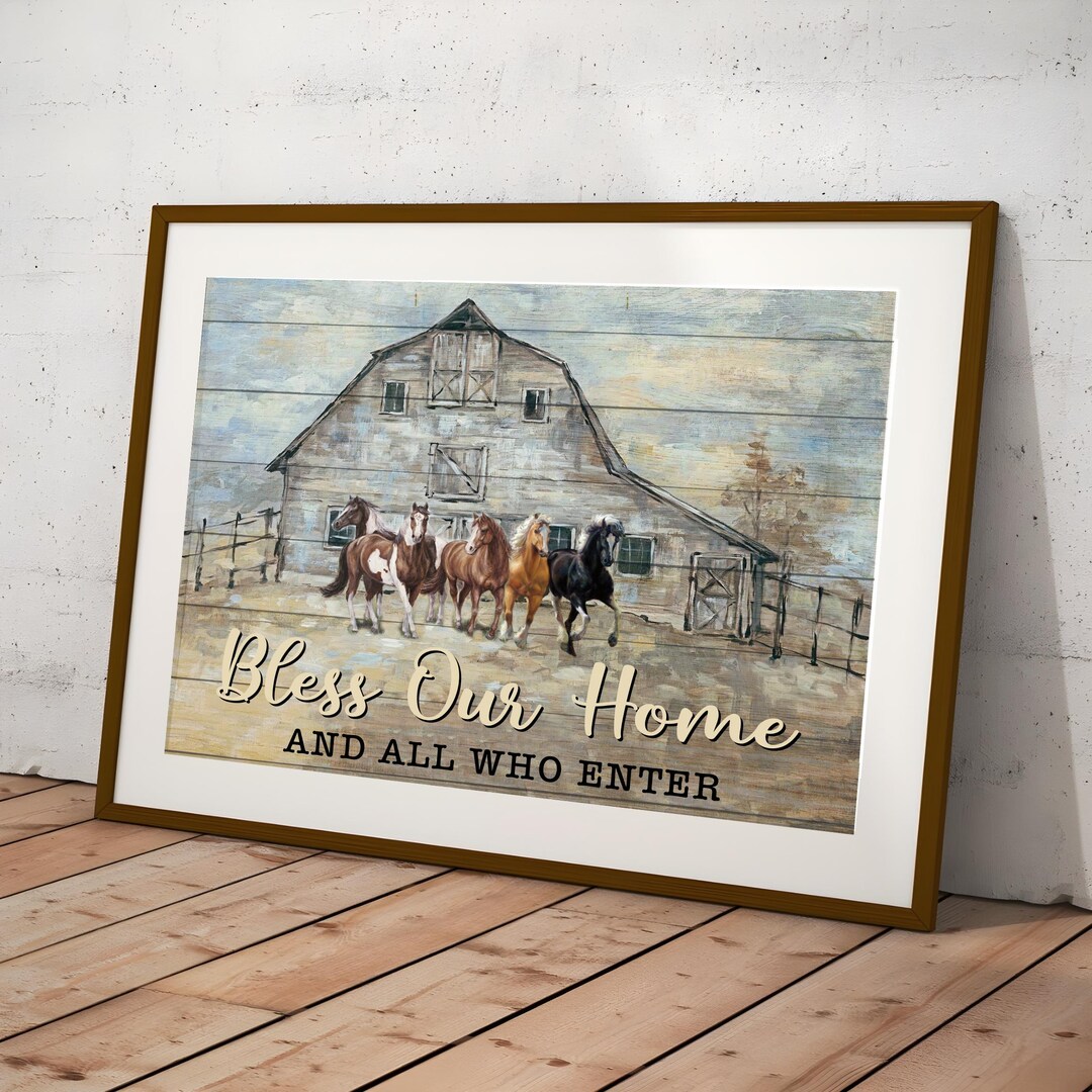 Bless Our Home Art Print, Farmhouse Horse Wall Art, Christian Home ...