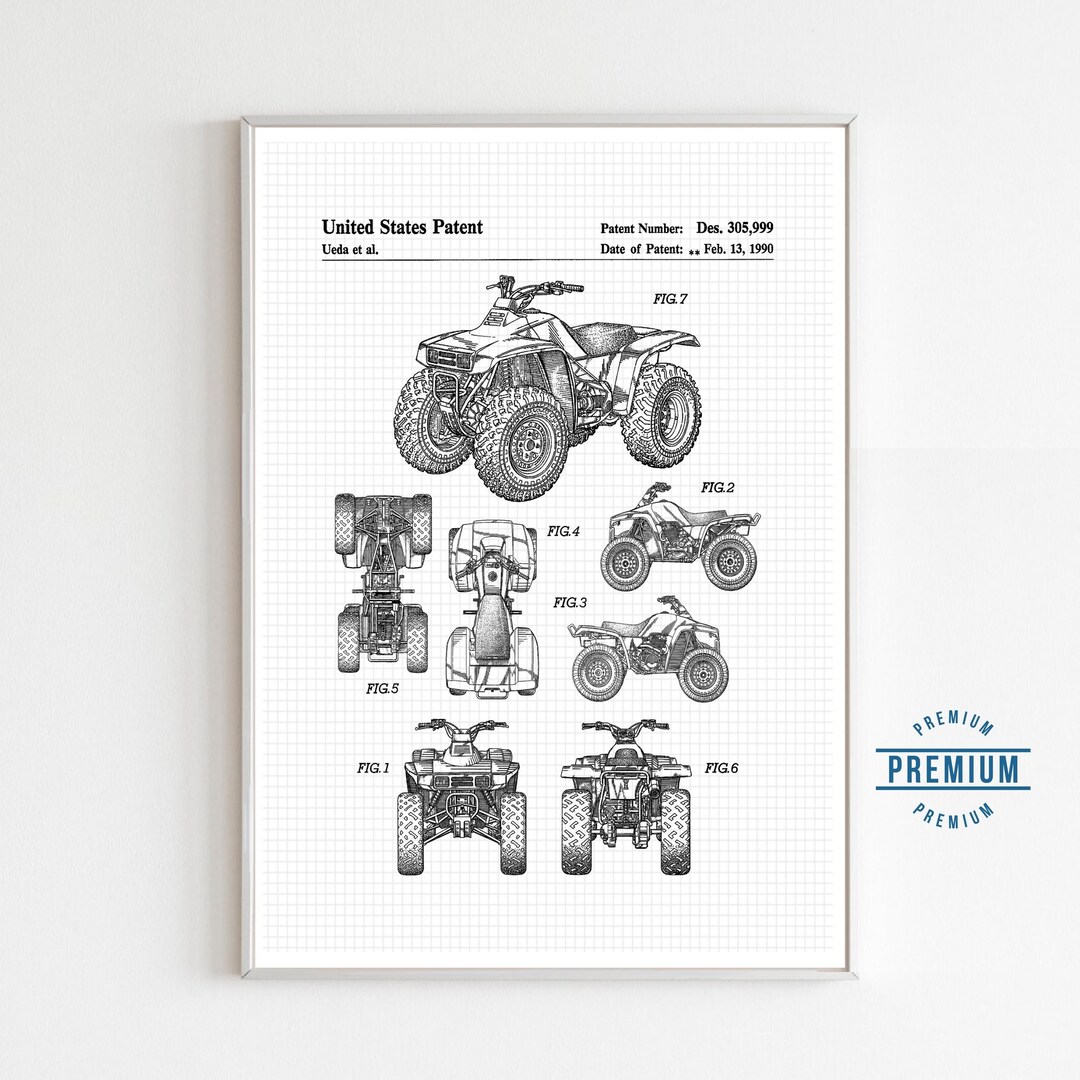 ATV Patent Art Print, Quad Bike Blueprint Poster, off Roading Hobby ...