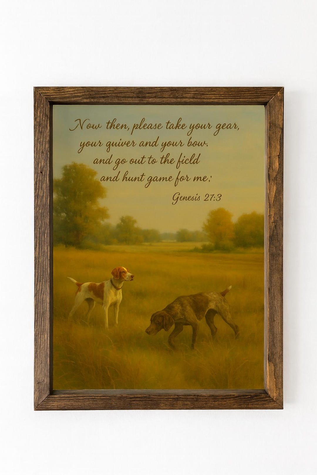 Genesis 27:3 Bible Verse Hunting Dog Field Print – Rustic Christian ...