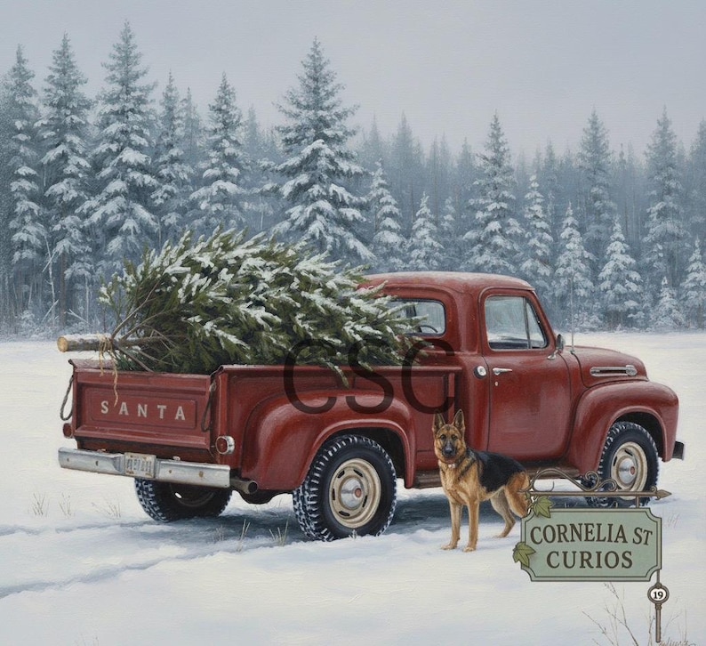 Vintage Red Truck Christmas Wall Art • Winter Farmhouse Print • Holiday ...