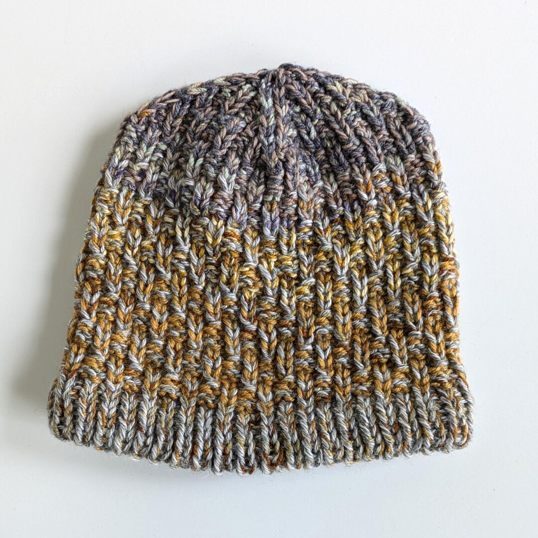 Hand Knit Hat Golds Basket Weave Pattern With Ribbed Brim - Etsy