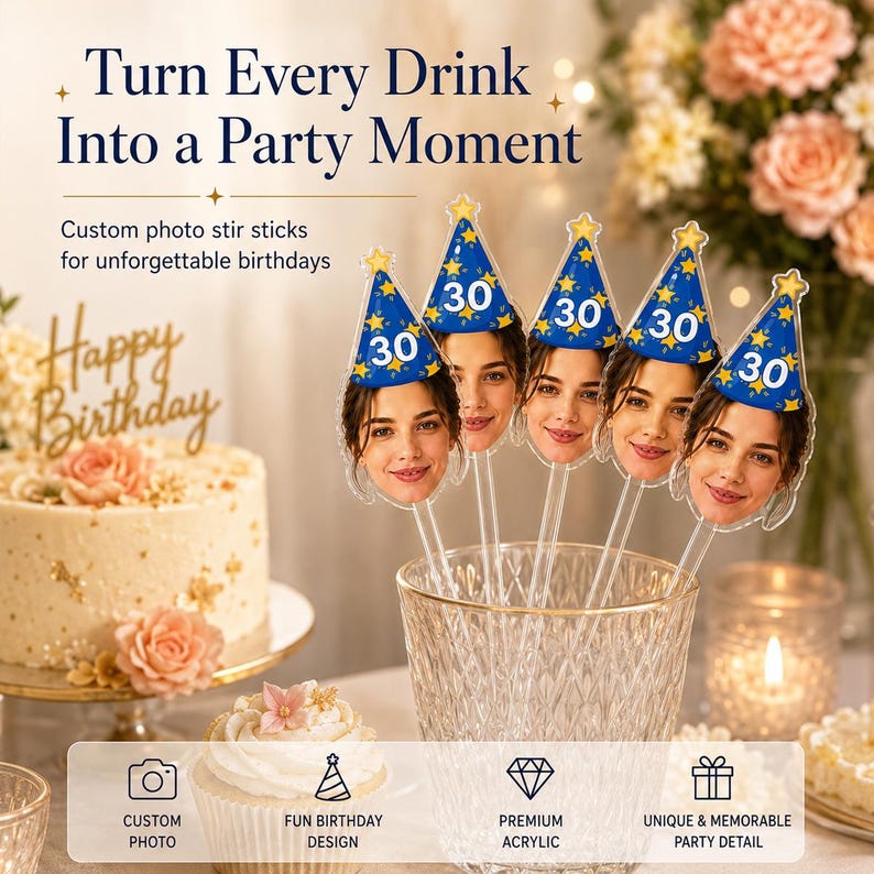 Custom Photo Birthday Stir Sticks, Personalized Face Cocktail Drink ...