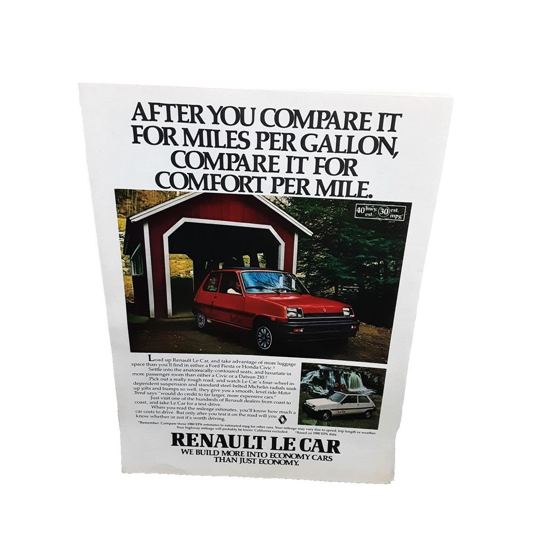 Vintage 1980 Print Ad Renault Lecar Red Color Car Original 80s - Etsy
