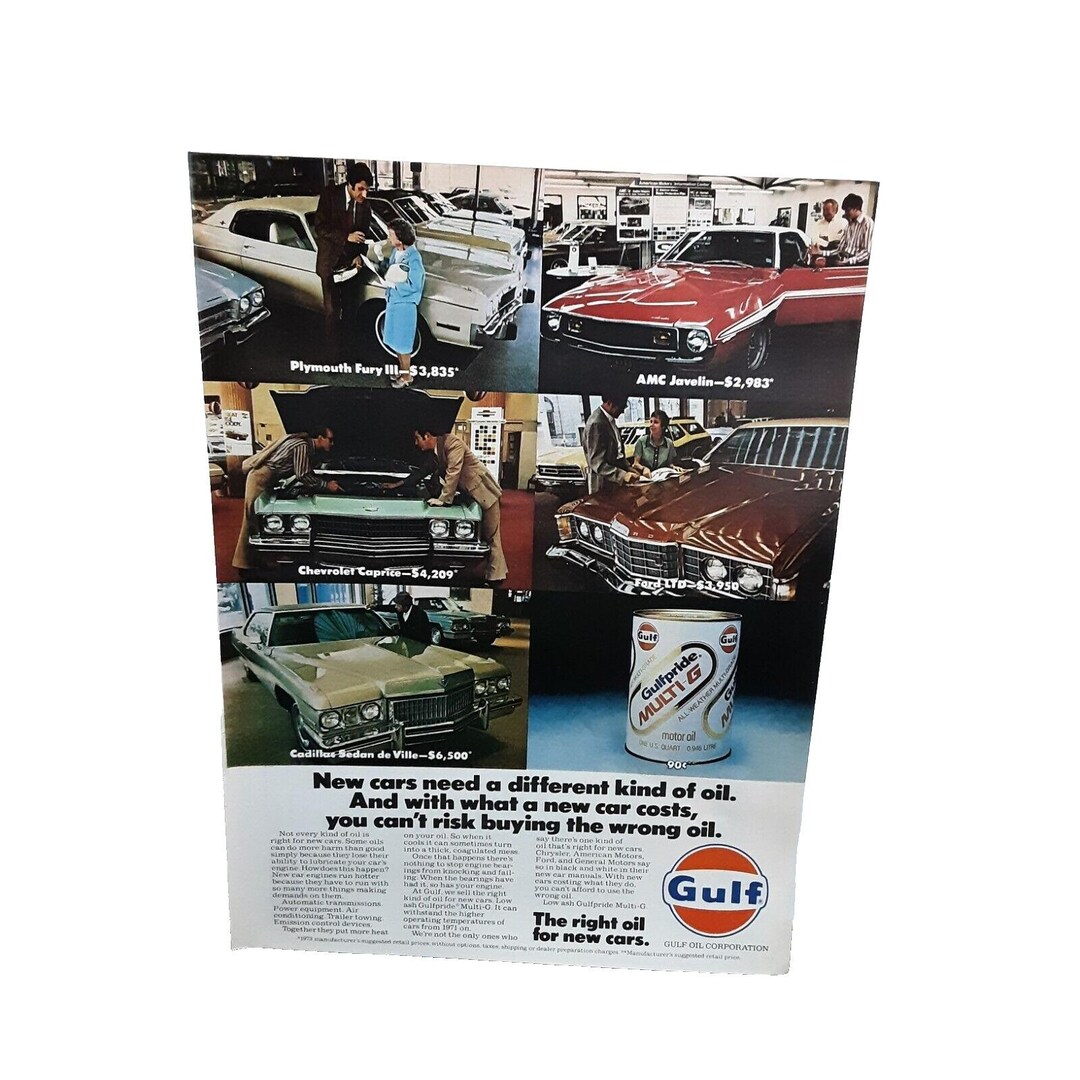 1973 Gulf Oil With Classic Cars Original Print Ad Vintage 70s - Etsy