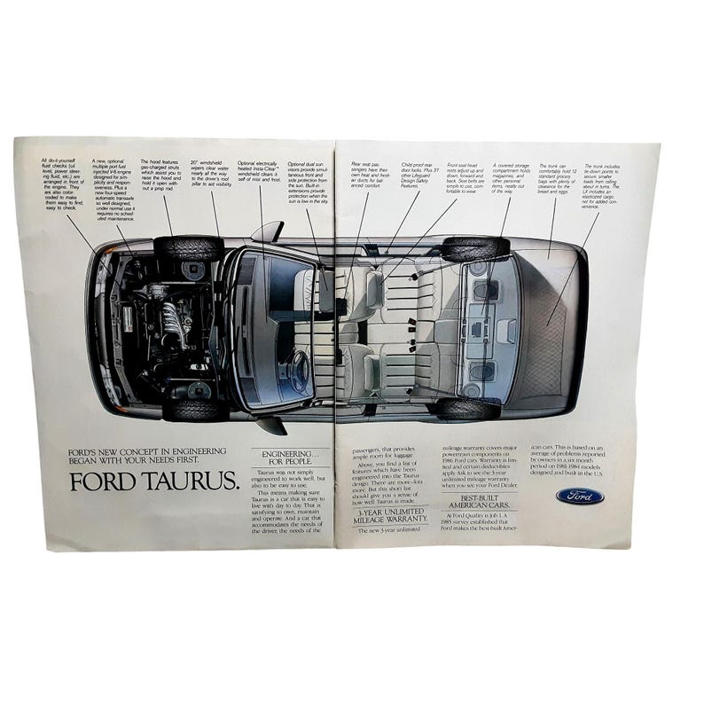 1985 Ford Taurus Vintage Print Ad 4 Page Uncut Color Car Automotive - Etsy