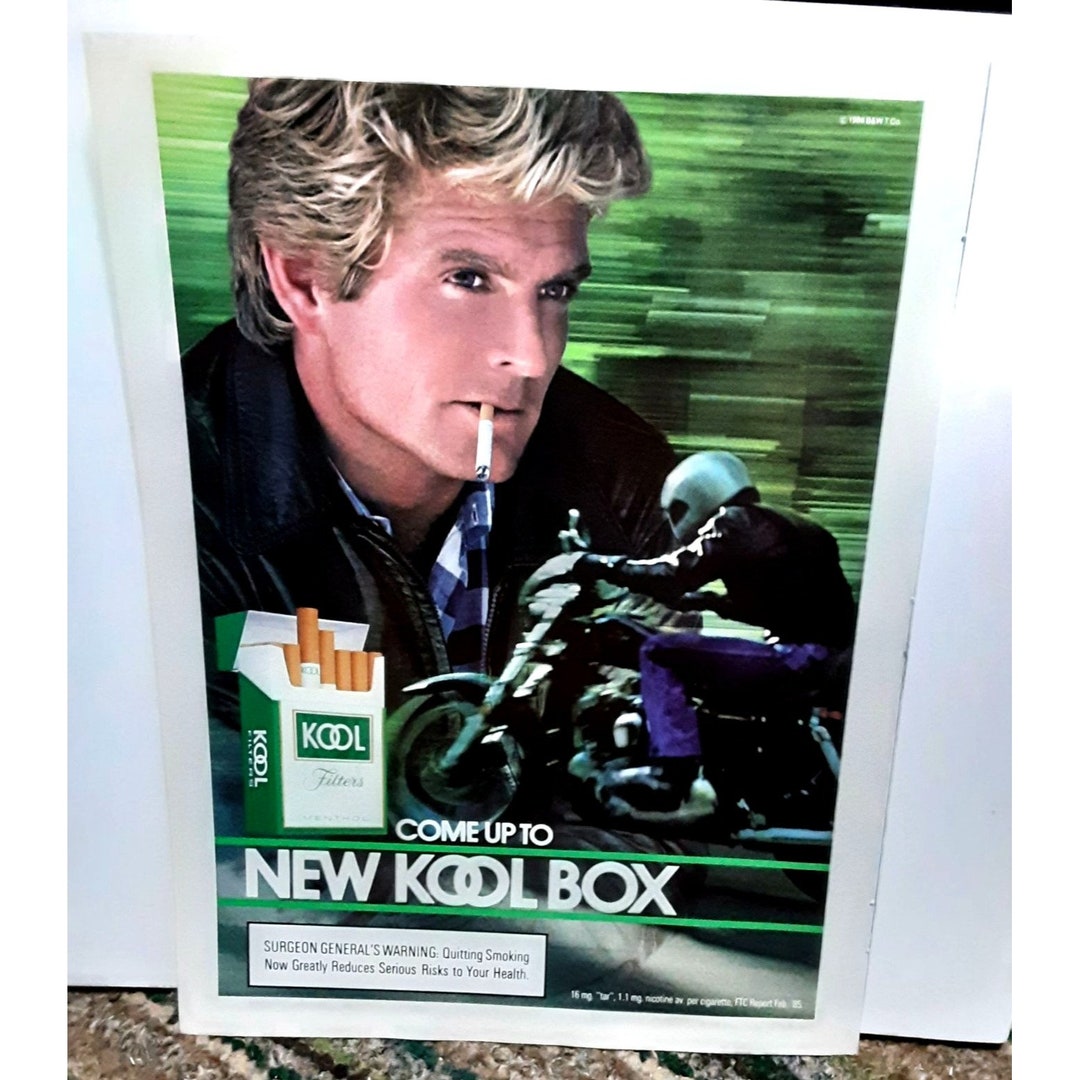 Vintage 1986 Kool Box Cigarettes Man Motorcycle Print Ad Original ...