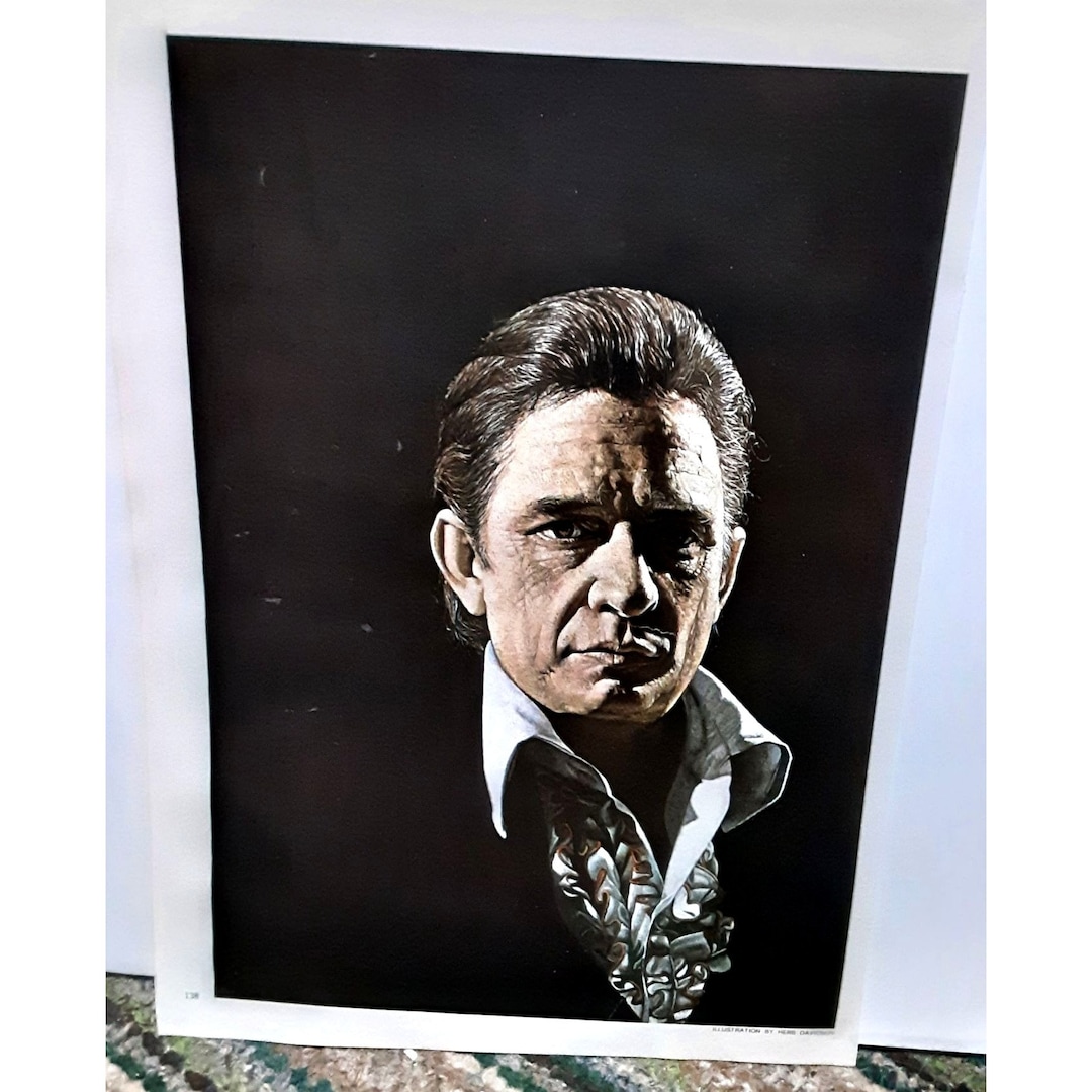1970 Johnny Cash Portrait Print by Herb Davidson Cut From - Etsy