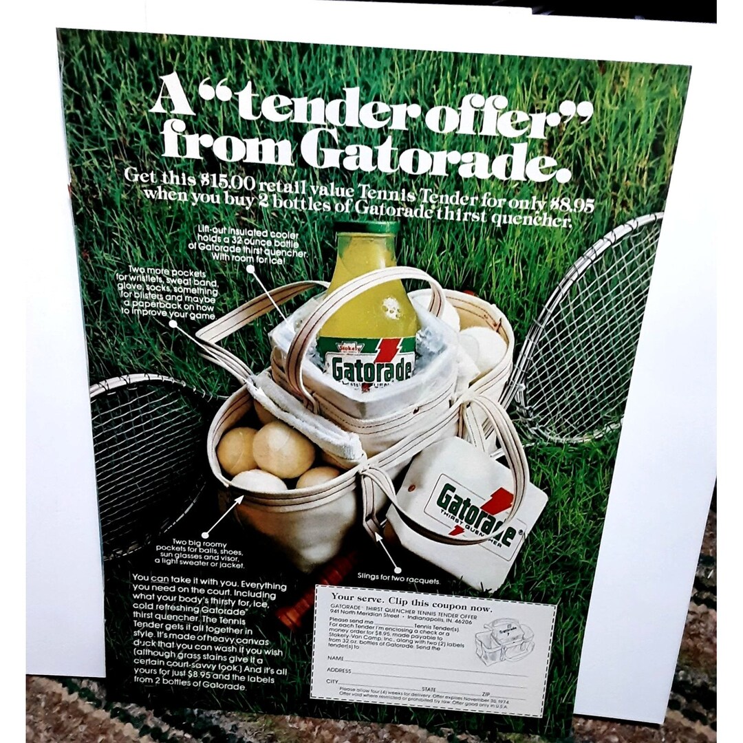 1974 Gatorade Bottle Tennis Theme Print Ad Vintage 70s - Etsy